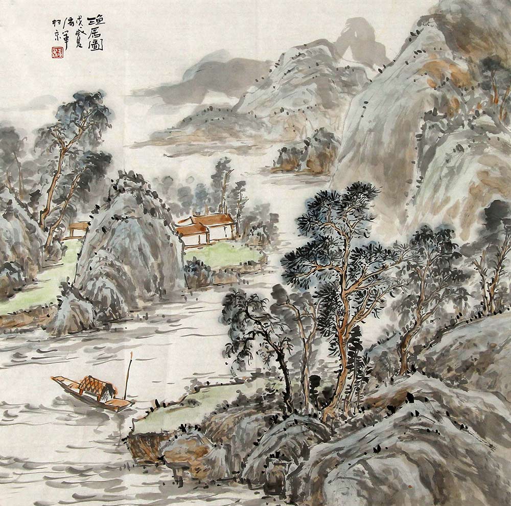 方传军山水画作品赏析 江风渔韵 湖光山色博宝资讯 方传军 山水画 博宝艺术网